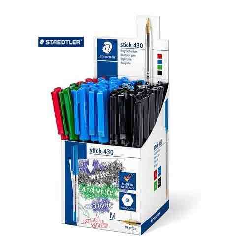Staedtler Stick 430 Pack 50: Bolígrafos Punta Fina en Colores Surtidos ...